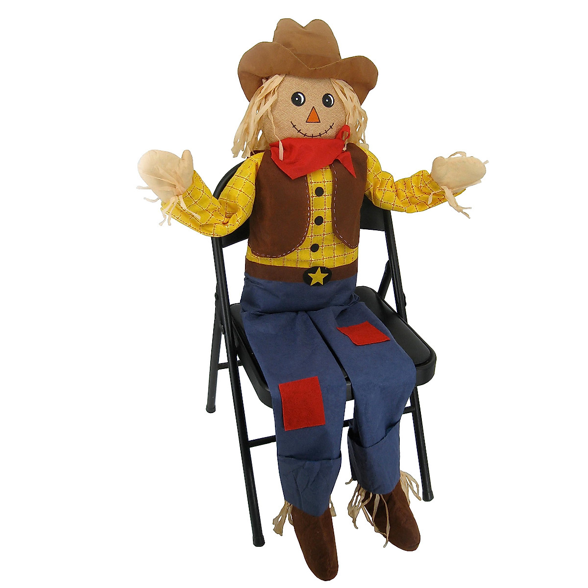 RZ Express Studios 61" Cowboy Scarecrow Western Country Sitting Fall Harvest Decoration