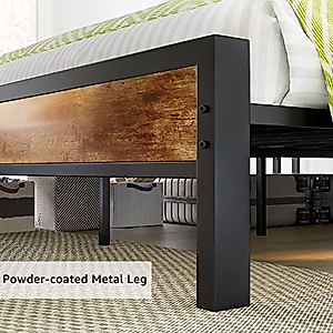 LUXOAK King Size Bed Frame, Platform Bed Frame with 2-Tier Storage Headboard and Charging Station/No Box Spring Needed/Noise Free/Industrial/Rustic Brown