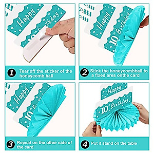 Yoaokiy Teal 10 Year Old Birthday Decorations Honeycomb Centerpieces, 8Pcs Breakfast Blue Happy Table Sign Party Supplies for Girl, Sweet 10th Bday Topper Decor (1987Y11291)