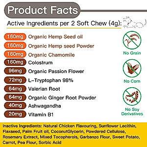 Hemp Calming Chews for Dogs Anxiety Stress Relief Treats Bites for Puppy Dog Sleep Aid with Hemp Oil - Thunder Barking Separation Noise Relieve Health Support Wellness Supplement