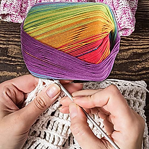 TEHAUX Rainbow Soft Yarn, 1 Roll 133m Cotton Thread Balls Yarn Multi Colored Knitting Yarn for Crocheting Knit Hand Embroidery