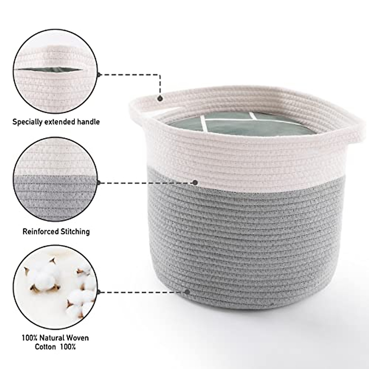 Lamberia 3 Packs Woven Storage Basket Bins 11x11 Laundry Basket Cube Organizer Storage Bins Woven Basket Cotton Rope Bin Storage Baskets for Organizing Toys Laundry Blanket Nursery Storage (Light