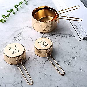 LYFJXX Gold Measuring Cups and Spoons Set, 8 PCS Metal Measuring Cups and Stainless Steel Measuring Spoons Set for Kitchen