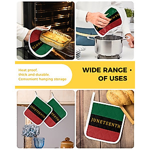 5Pack Pot Holders Cotton Heat Resistant Oven Hot Pads, American Juneteenth Potholder Machine Washable Cloth Potholders for Daily Kitchen Baking and Cooking with Hanging Loops - Red Black Green Stripe
