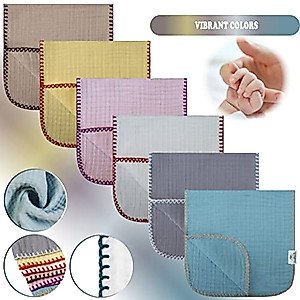 CM SHEEPCOTTON Turkish Muslin Burp Cloths0 Cotton 6 Pack Large 4 Layers Extra Absorbent Soft and Breathable Feston Stitch (Pastel Colors)
