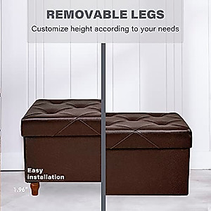GLAXYFUR 30 Inches Folding Storage Ottoman Bench Wooden Legs Foot Rest Stool for Living Room, Hallway Bright Brwon
