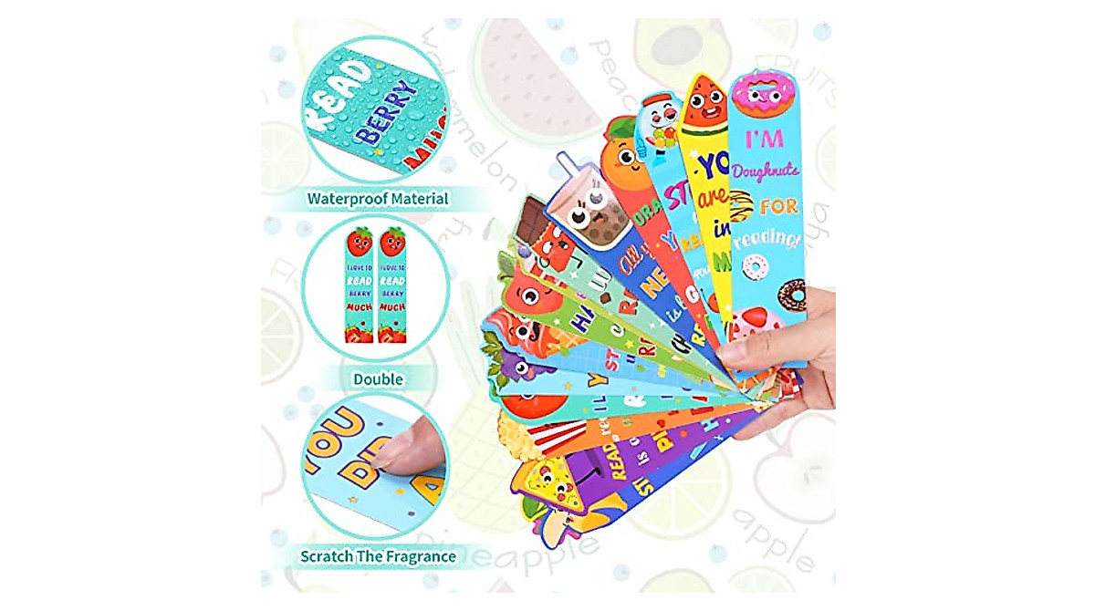 Kids Scented Bookmarks with Fruit & Food Themes - 48 Pack