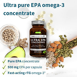 Pure & Essential Ultra Pure EPA Omega-3 Concentrate 500 mg, Wild Fish Oil, rTG, 90 Small Softgels
