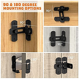 2 Packs 90 Degree Flip Barn Door Lock Latches, Matte Black Stainless Steel Gate Latch Security Door Latch for Barn Door, Pet Door, Bathroom, Cabinet Closet, Window, Sliding Door Lock