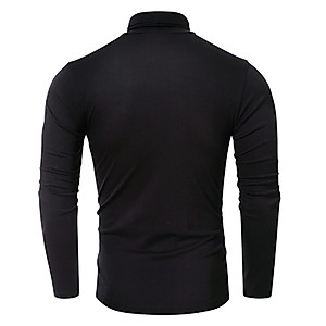 PICKLION Mens Turtleneck Shirts Slim Fit Basic Solid Casual Long Sleeve Thermal Pullover Undershirts Black