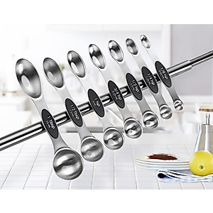 Spring Chef Magnetic Measuring Cups & Spoons Set (Patent Pending), Strong N45 Magnets, Heavy Duty Stainless Steel Fits in Spice Jars for Baking & Cooking, BPA Free, Round Set of 15 with Leveler, Black
