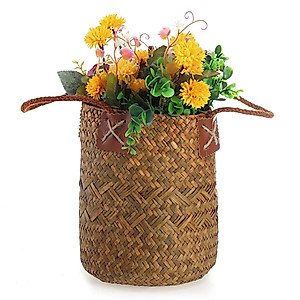 CNAFGBGG 2PCS Seagrass Woven Basket Seagrass Storage Basket Straw Belly Storage Flower Plant Pot Vase Organizer with Handles for Laundry Picnic Grocery