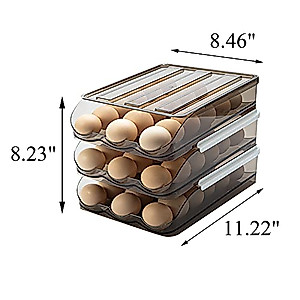 Egg Holder for Refrigerator Auto Scrolling Organizer Plastic Stackable Storage Container Reusable Clear Tray Box Basket Bin Lid Drawer Carrier Keeper(3 Layer)