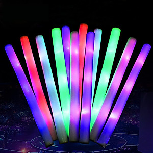 100PCS LED Foam Sticks, 18in Glow Foam Sticks Wands Batons DJ Flashing Glow Sticks 3 Modes Flashing Changing Glow in The Dark Party Supplies