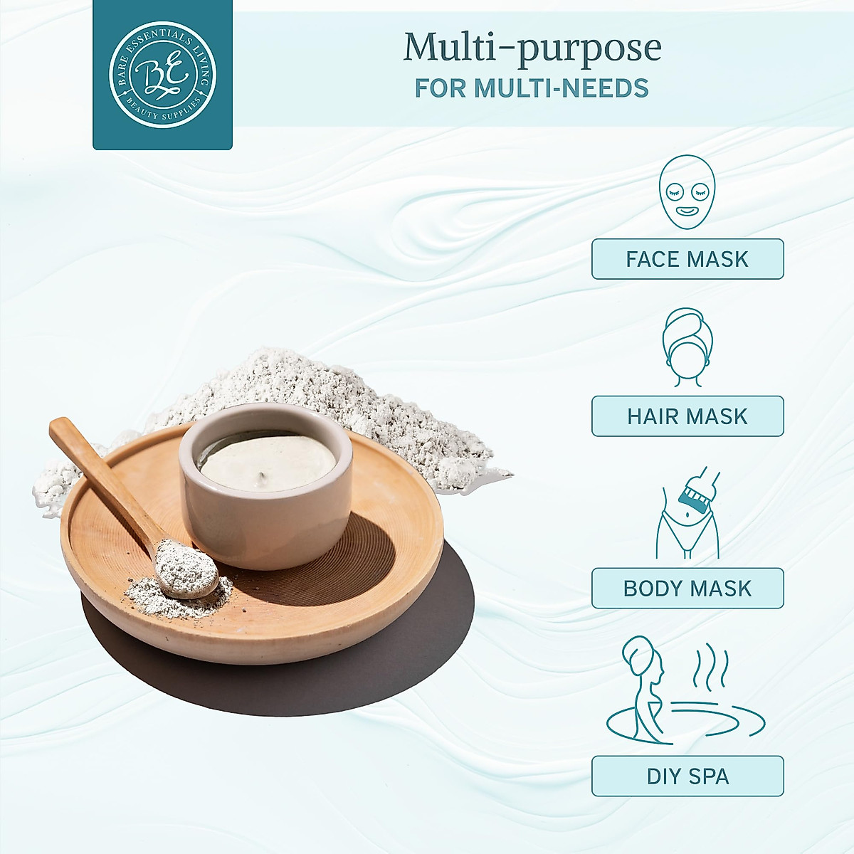 Bare Essentials Living - White Kaolin Clay Powder (2 lb) 100% Natural White Powdered Clay for Seed Bombs, White Clay Mask, DIY Spa, Soap, Bath Bomb, Deodorant, Can be Used as Kaolin Clay for Gardening