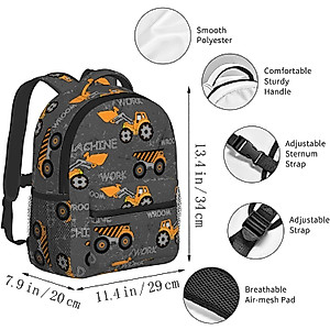 Toddler Backpack for Boys Construction Machines Cars Truck Tractor Kids Waterproof Backpack Preschool Bookbag Children Student Mini Bag Kindergarten Daypack Travel School Bag for Age 2-6 (Dark Grey)