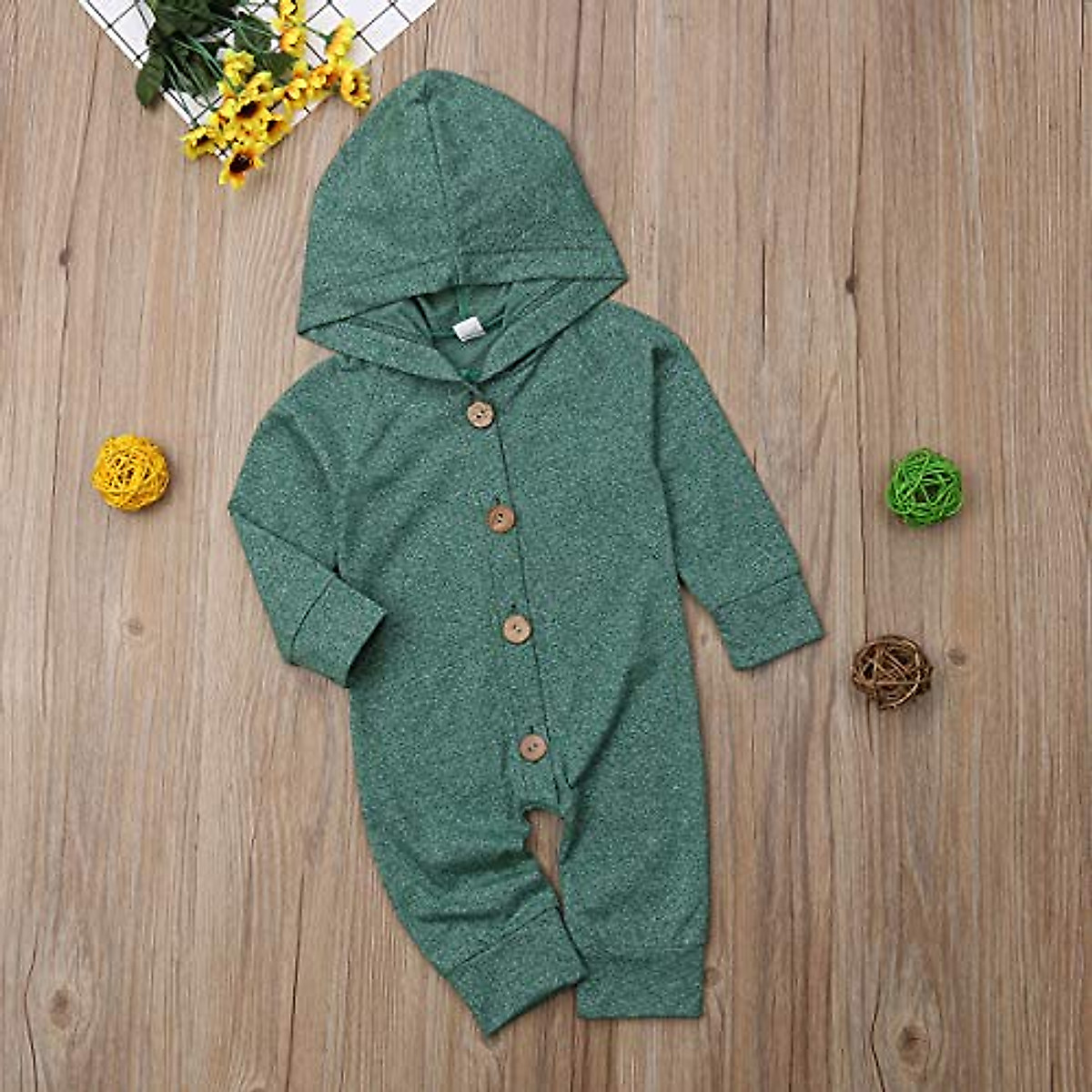DUBASAM Newborn Baby Boy Long Sleeve Romper Jumpsuit Hooded Onesie Playsuit Solid Hoodie One Piece Bodysuit Fall Clothes (Green, 0-3 Months)