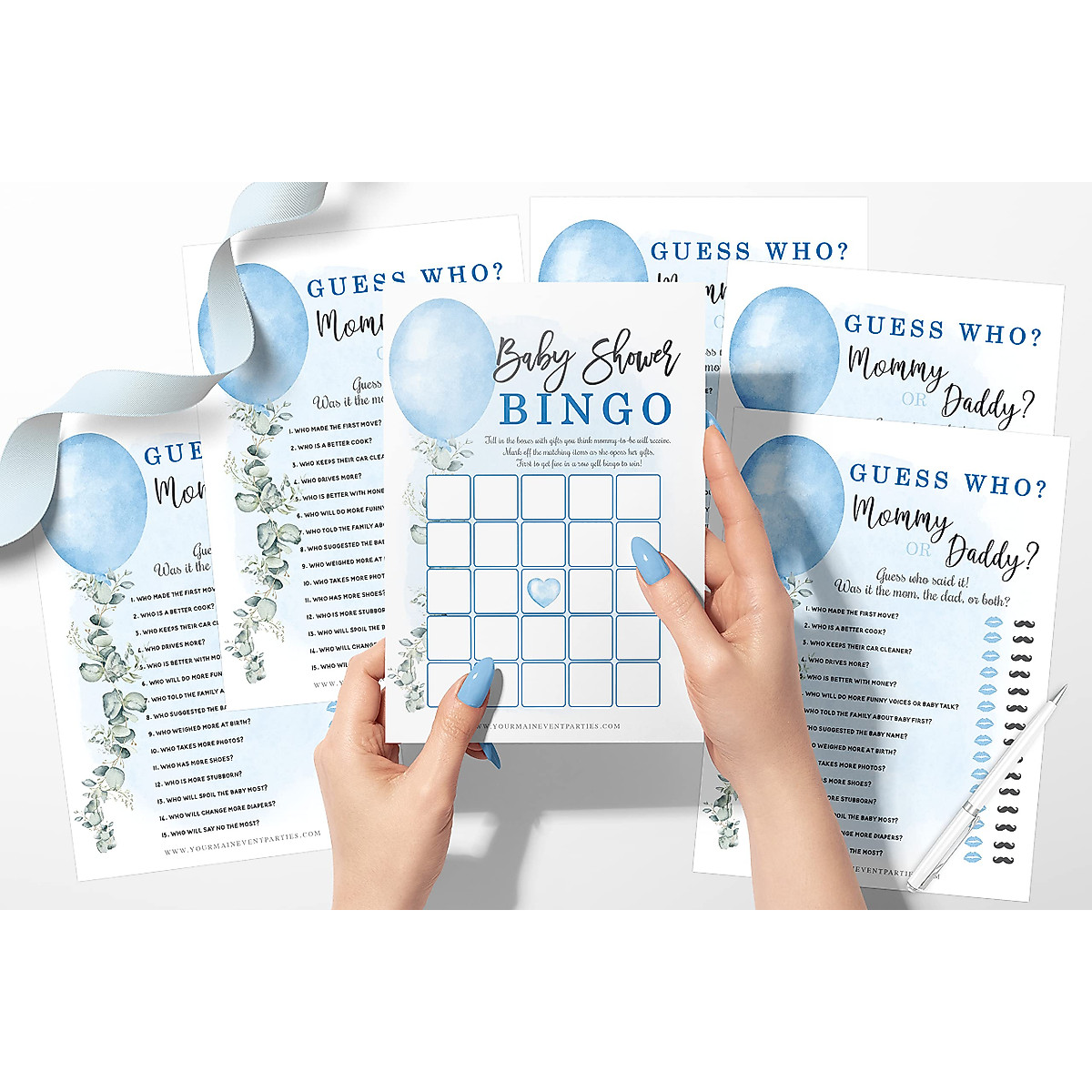 Your Main Event Prints Boy Baby Shower Games (Set of 6 Fun Activities for 25 Guests), Blue Boy Themed Baby Shower Games