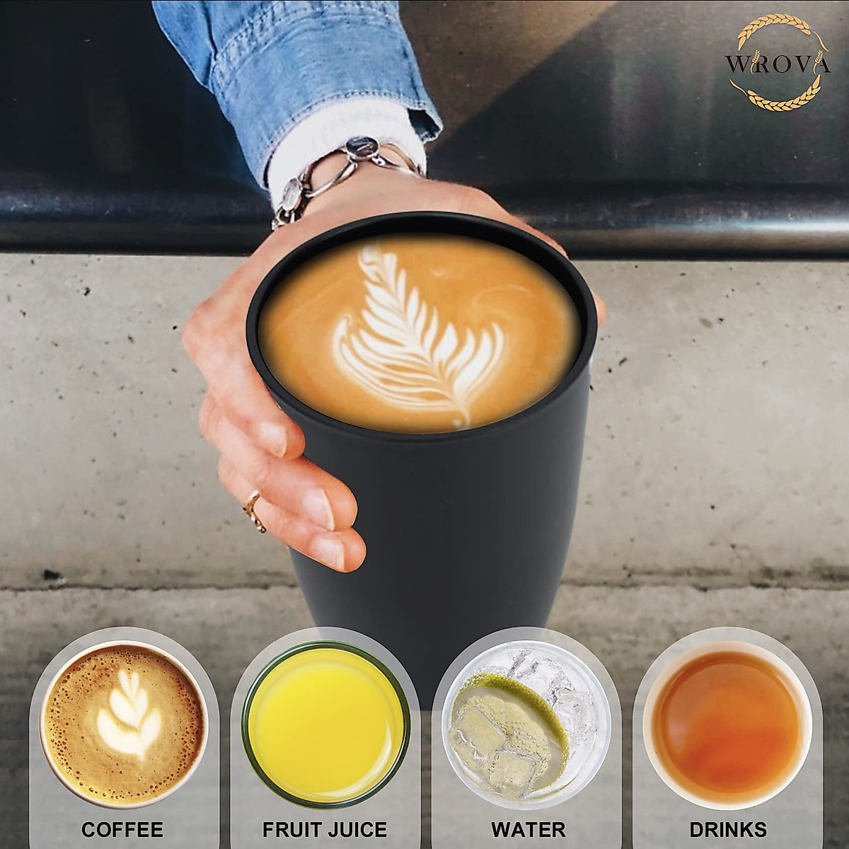 Wheat Straw Cups 8 PCS Good Alternative to Plastic Reusable Cups 12 oz Unbreakable Drinking Cup Reusable Dishwasher Safe Water Plastic Glasses Pure Black