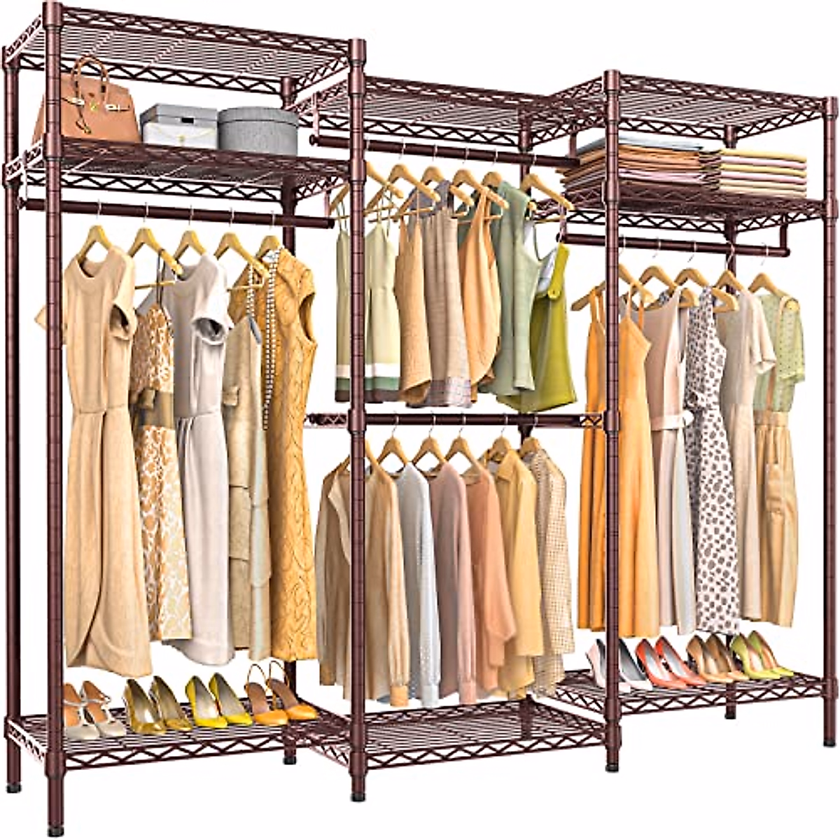 VIPEK V5i Garment Rack Heavy Duty Clothes Rack, Portable Closet Wardrobe Bedroom Armoires Freestanding Clothing Rack with 8 Adjustable Shelves & 4 Hang Rods, 68.9" L x 15.7" W x 76.4" H, Bronze