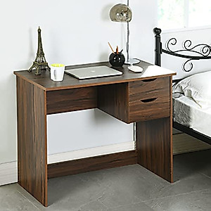 FurnitureR Computer Desk Home Office Desk with 2 Drawers, 35.4'' Study Writing Desk Saves Spaces for Small Rooms, Wood Laptop Table Easy Assembly, Brown