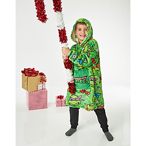 Teenage Mutant Ninja Turtles Boys Wearable Hooded Blanket | Green All Over Print Fleece Hoodie | Pullover Cartoon Loungewear