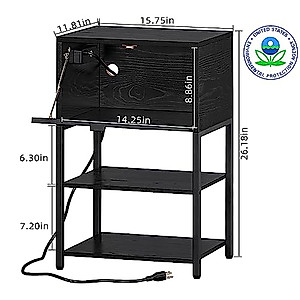 LEBOAHOUS Black Nightstands Set of 2 with Charging Station and USB Port, 3 Tier Industrial Night Stand, Bedside Table with Flip Storage Drawer and Open Shelf, End Side Table for Bedroom, Office, Dorm