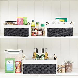 Vagusicc Wicker Storage Basket, Set of 3 Hand-woven Wicker Baskets for Organizing, Large Cube Storage Organizer Baskets Bins with Handles for Shelves Decor, Small Toilet Paper Storage Basket, Black