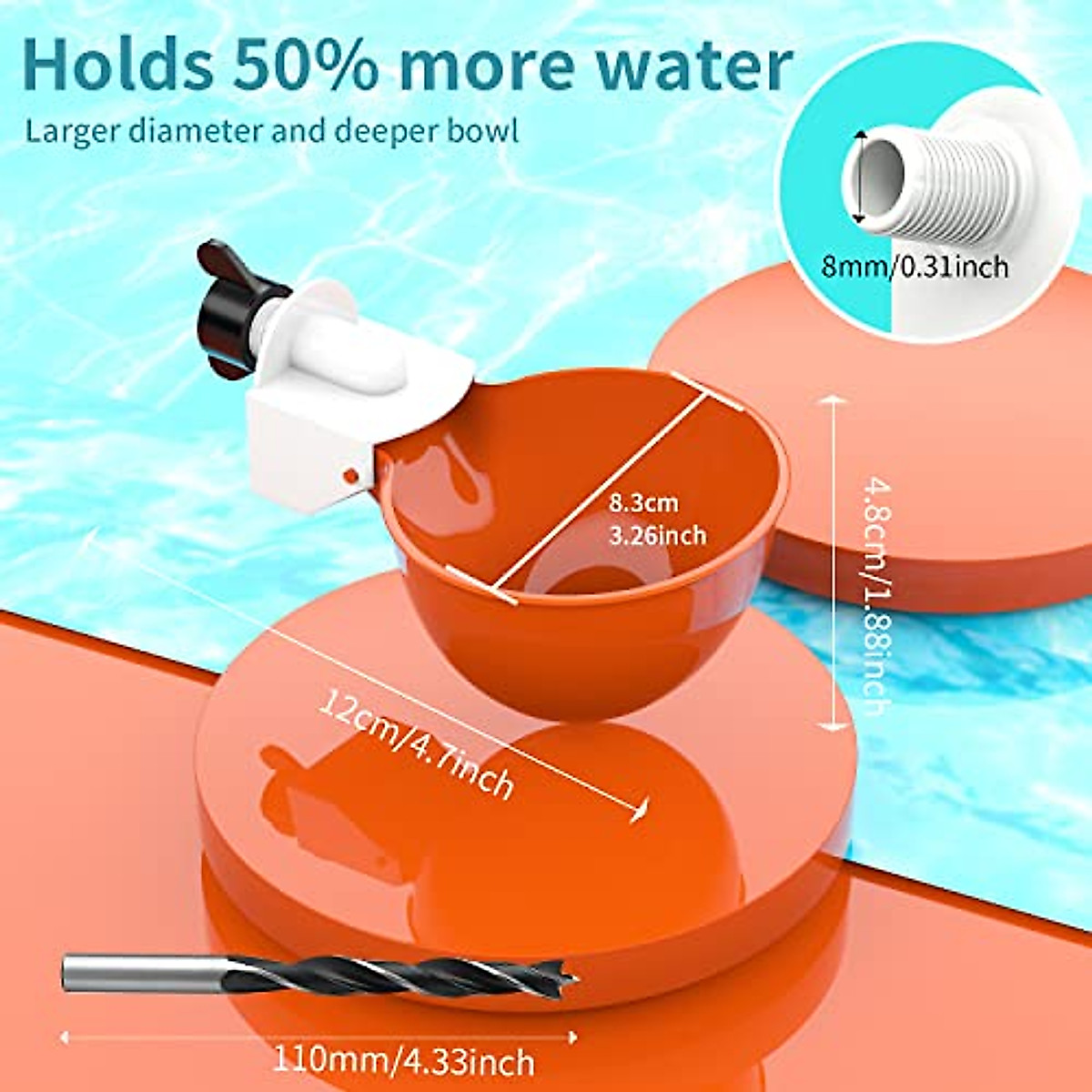 sansheng Large Automatic Chicken Waterer Cups,Thread Automatic Filling Poultry Water Cups with Drill Bit,Automatic Poultry Waterer for DIY Poultry Quail Duck Chicken Bird Drinker(5 Pack)
