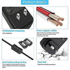 TKDY 12V 2A DC Power Supply AC Adapter Cord with Switch, 100-240Vac to DC 12 Volt 2 Amps 24W Transformer, for DC12V Yamaha Keyboard 12Vdc Record Player Massager LED Strip Lights Router Soundbar.