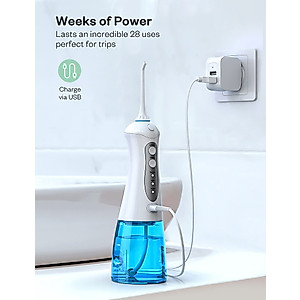 Water Flosser Cordless, Portable Teeth Cleaner with 3 Modes 4 Jets, 300ML Water Tank, IPX7 Waterproof, Powerful Cleaning, Rechargeable Dental Oral Irrigator for Travel Home Braces