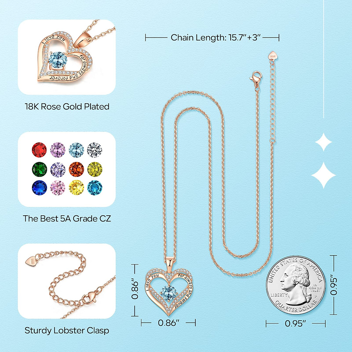 xiupen Lucktree I Love You Jewelry for Wife Birthday Gifts Ideas Necklace for Women Wife Her Girlfriend Birthday Anniversary Christmas Valentines Gift Mothers Day Gifts for Wife(Aquamarine-March)