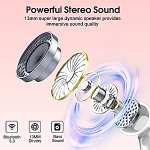Wireless Earbuds, 2023 Bluetooth Headphones 5.3 HiFi Stereo Earphones, 40H Playtime Dual Mic Call in-Ear Earbud, Bluetooth Earbud with Dual Mic Call, IP7 Waterproof Earphones Sport Headset for iOS