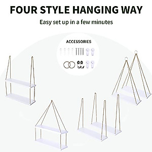 WoodLiving Hanging Shelves for Wall- Hanging Plant Shelf of 2 Set - Rope Floating Shelf Wall Decor Bedroom - ZS-2022-04021 wood-04021