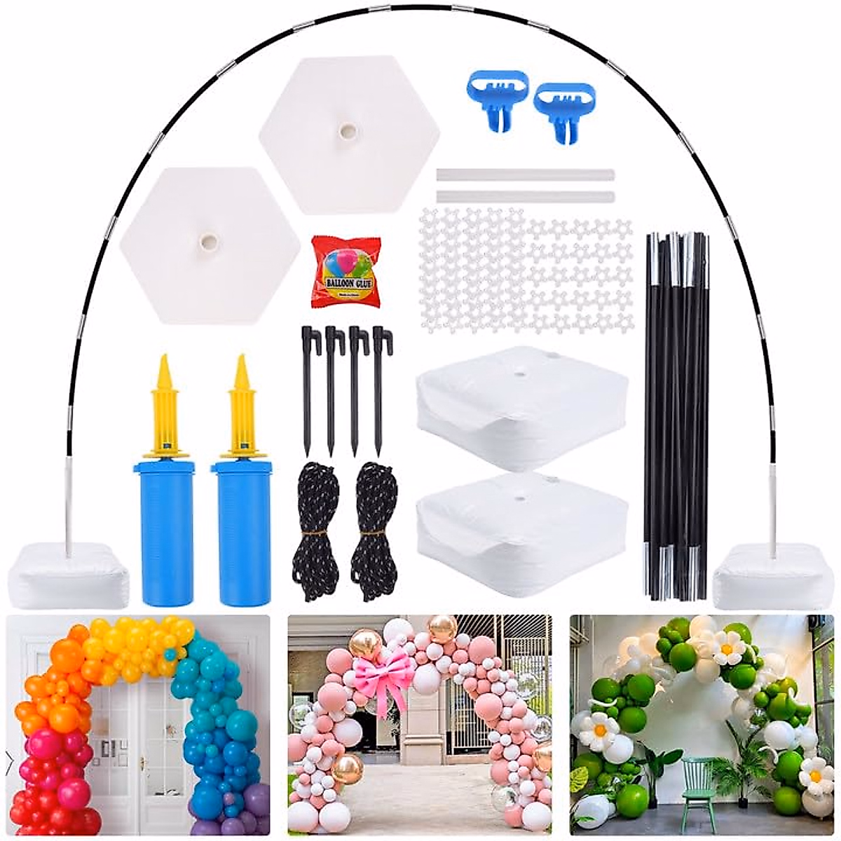 JOYYPOP Improved Balloon Arch Kit, 10ft Wide & 9ft Tall Balloon Arch Stand with Base for Birthday Baby Shower Graduation Party Decorations Wedding Supplies With 2 Handheld Pumps