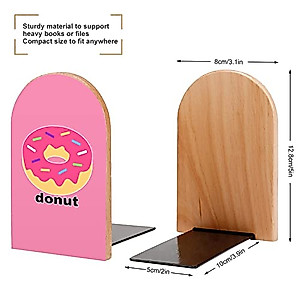 Cartoon Donut Wood Book Ends for Shelves Non-Skid Bookend Book Stand Book Holder Stopper for Home Office School