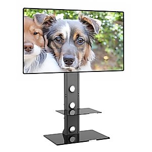 ProMounts Universal Floor TV Stand Swivel for Most 37-72 Inch Screens, TV Stand with Shelves with ±25° Swivel, Floor TV Mount with Adjustable AV Shelf, Floor Monitor Stand Holds up to 110lbs