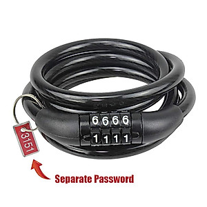 SEWAY Scooter Lock Cable for Xiaomi Mijia M365 ES Series, Bicycle Combination Locks Coiled Chain Lock Basic Self Coiling Core Steel Wire 4 ft. Long 1/3 inch Fit for M365/ES1/ES2/ES3/ES4
