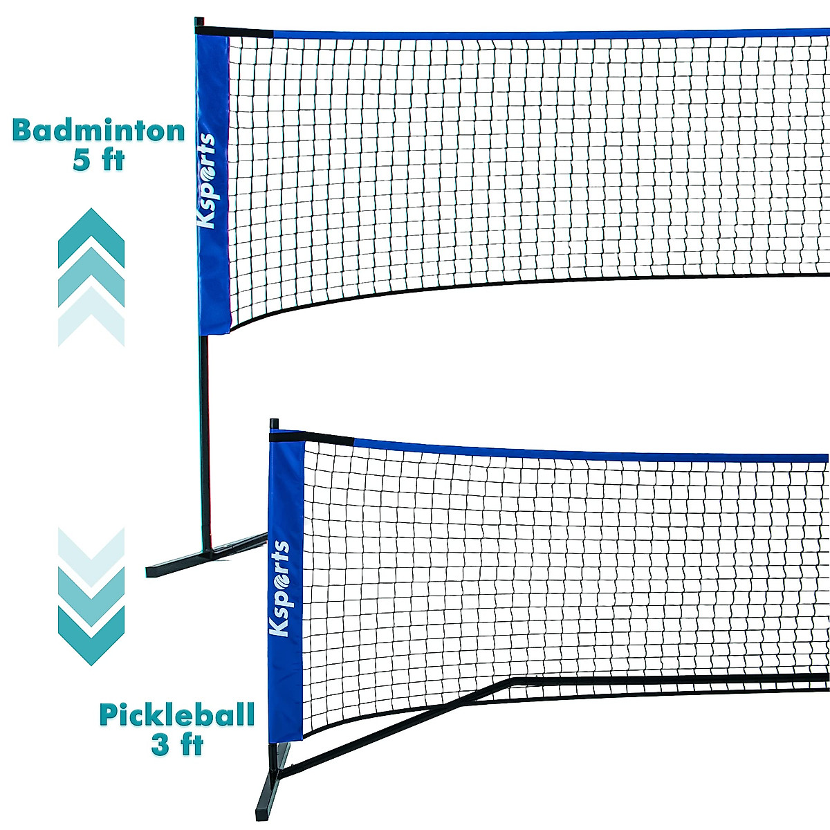 Ksports 22 Feet Multifunctional Nylon Pickleball Net with 4 LED Shuttlecocks, Carry Bag and 2 Game Balls for Badminton and Tennis, for Sports, Blue