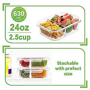 HOMBERKING 10 Pack Glass Meal Prep Containers 2 Compartment, Food Storage Containers with Lids, Airtight Lunch Bento Boxes (10 lids & 10 Containers) - White