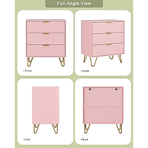 Aobafuir 3 Drawer Dresser for Bedroom, Modern Closet Dressers Chest of Drawers, Storage Dresser Chest Cabinet Organizer Unit, Small Fluted Dresser for Bedroom (Pink Stripe)