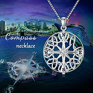 TOUPOP Celtic Compass Necklace Sterling Silver with Blue Circle Crystal Birthday Graduation Christmas Talisman Travel Necklace Inspirational Jewelry Gifts for Women