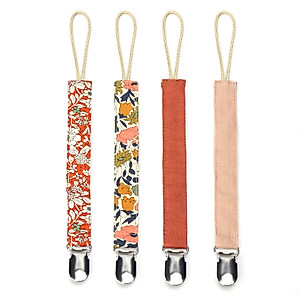 Pacifier Clips Baby Girl, Binky Clip Holder, 4 Pieces, Cotton and Linen Soft Fabric, for Babies During Teething