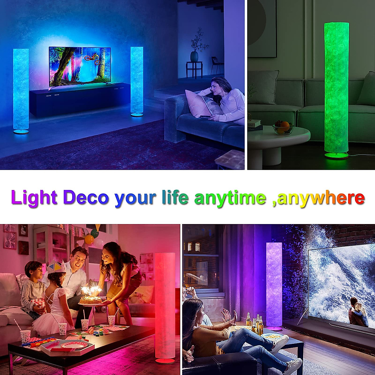 LED Soft Light Floor Lamp, 52" Simple Design Morden Slim RGB 16 Color Changing Tyvek Fabric Shade Dimmable Remote Control & 2 Smart LED Bulbs Standing Lamp for Living Room Bedroom Game Room