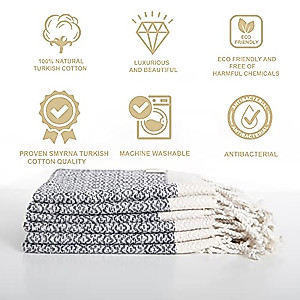 Smyrna Original Turkish Cloth Napkins Set of 6 | 100% Cotton, 18 x 18 Inches | Decorative Boho Table Napkins for Dining Table | Versatile Farmhouse Cloth Napkin for Dinner, Wedding and Parties (Gray)