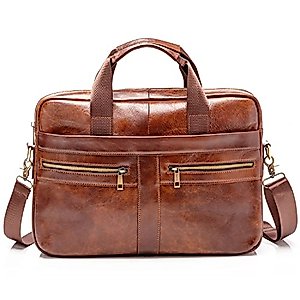 BRA1NST0RM Genuine Leather Briefcase for Men with Padded Protection for 14 inch Laptop. Mens Professional Executive Messenger Work Bag Carrier