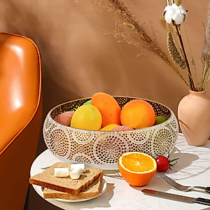 JAZUIHA Fruit Bowl Metal Fruit Basket 2pack Candy Fruit and Vegetables Holder for Kitchen, Counter, Dining Room, Table Office, Home Decor (Gold)