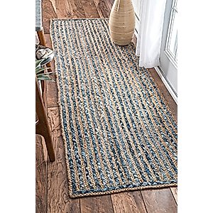 nuLOOM Dara Striped Jute Runner Rug, 2 ft 6 in x 8 ft, Blue