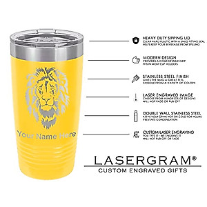 LaserGram 20oz Vacuum Insulated Tumbler Mug, Hippopotamus, Personalized Engraving Included (Yellow)