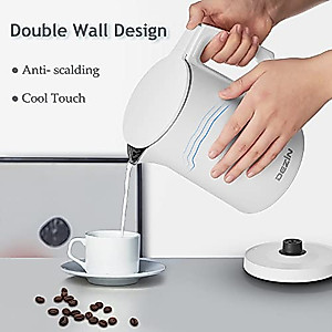 Dezin Electric Kettle, 0.8L Portable Travel Kettle with Double Wall Construction, Stainless Steel Electric Tea Kettle for Business Trip, Small Electric Kettle with Auto Shut-Off, White (Without Cup)